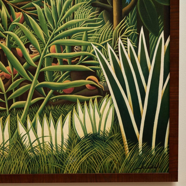 Vintage Haitian Painting of a Jungle Scene With Monkeys | Chairish