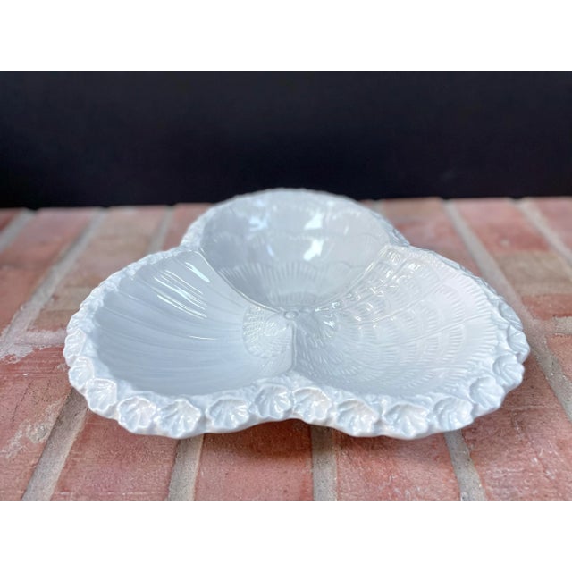 Italian Off-White Ceramic Scalloped Shell Motif Serving Bowl | Chairish