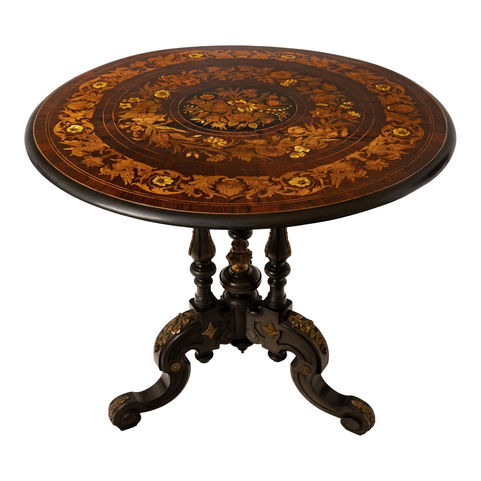 Antique French Specimen Wood Louis XV Marquetry Ormolu Round Tilt-Top ...