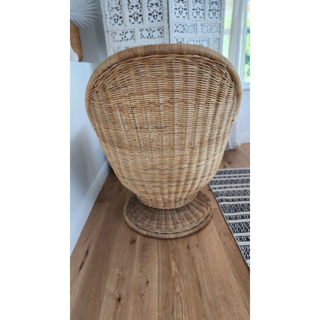 1970s Vintage Mid Century Natural Wicker Swivel Pod Chair | Chairish