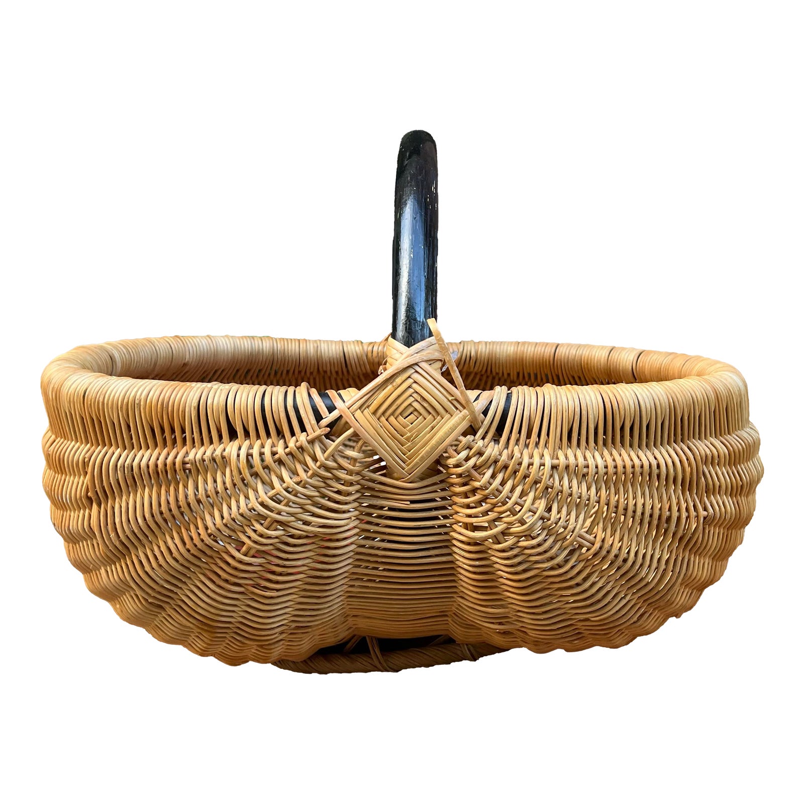1970s Oversized Butt Basket With Ebonized Handle | Chairish