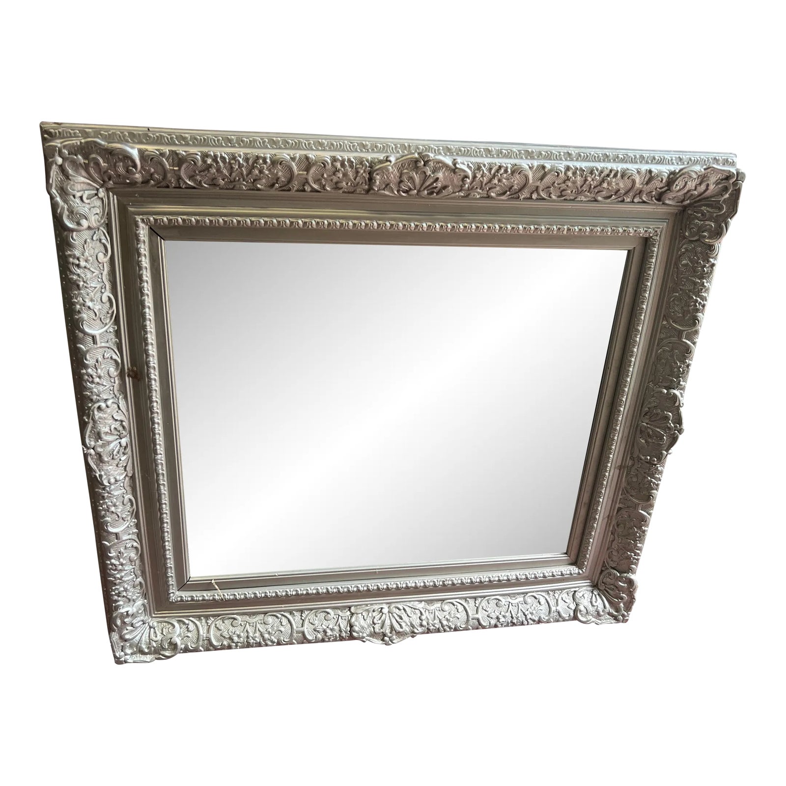 1970s Silver Framed Mirror | Chairish