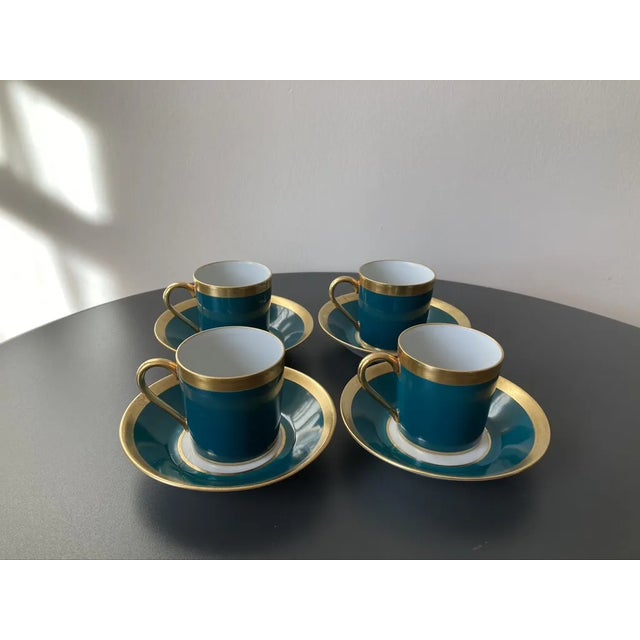 Early 20th Century French Porcelain Limoges Green and Gold Espresso ...