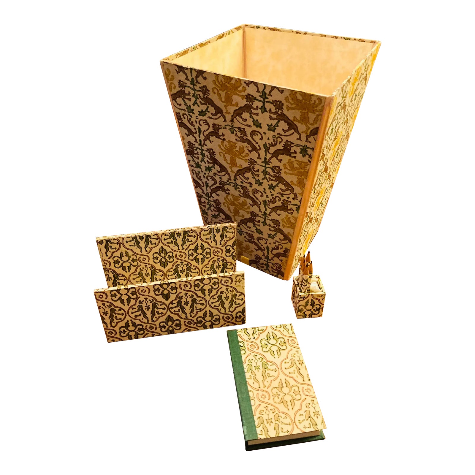 1970s Vintage Set of Italian Hand Made Paper, Desk Top Accessories- 9 ...