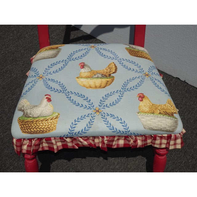 Set of Four Red French Country Ladderback Dining Chairs W Hen Fabric ...