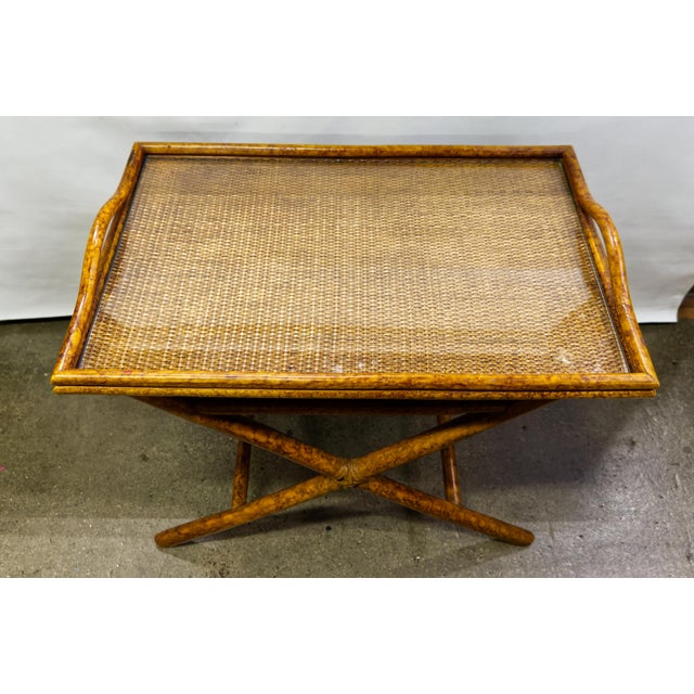 Faux Tortoise Shell Finish Rattan Tray Table | Chairish