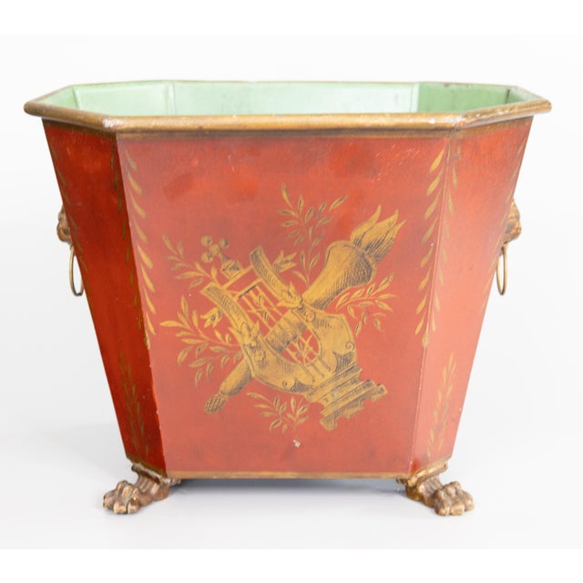 Antique French Napoleon III Style Red Tole Footed Cachepot Planter Lion ...