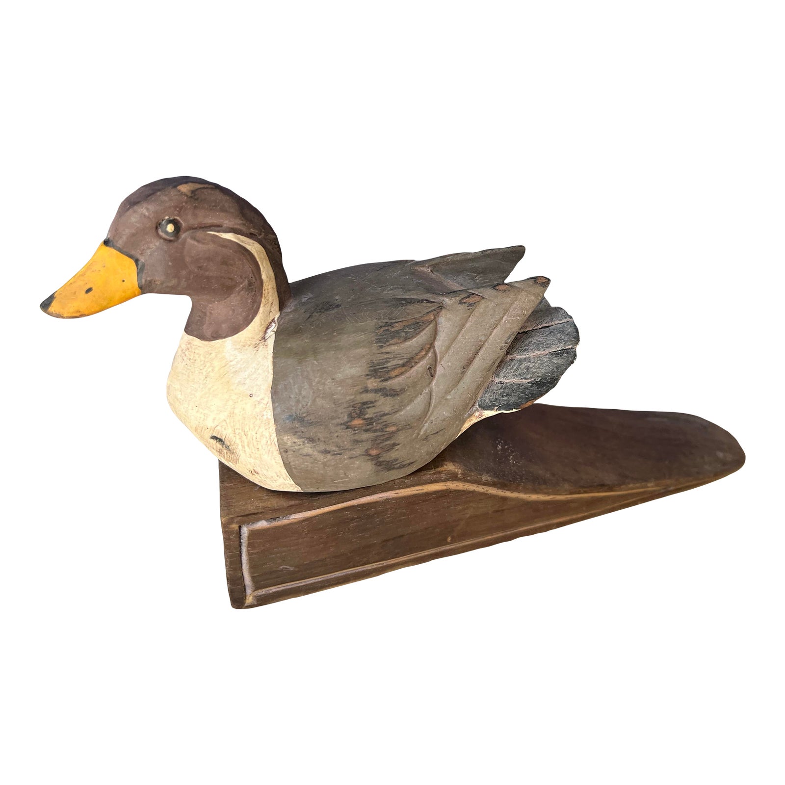 Small 1970s Wooden Painted Duck Doorstop | Chairish