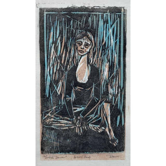 1969 Jack Dowis Seated Dancer Woodblock | Chairish