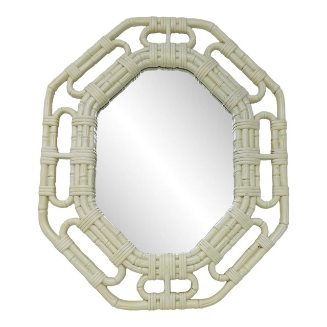 Vintage Homco White Faux Bamboo Mirror | Chairish