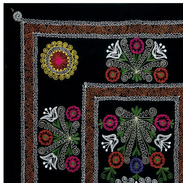 1980s Black Embroidered Tablecloth | Chairish