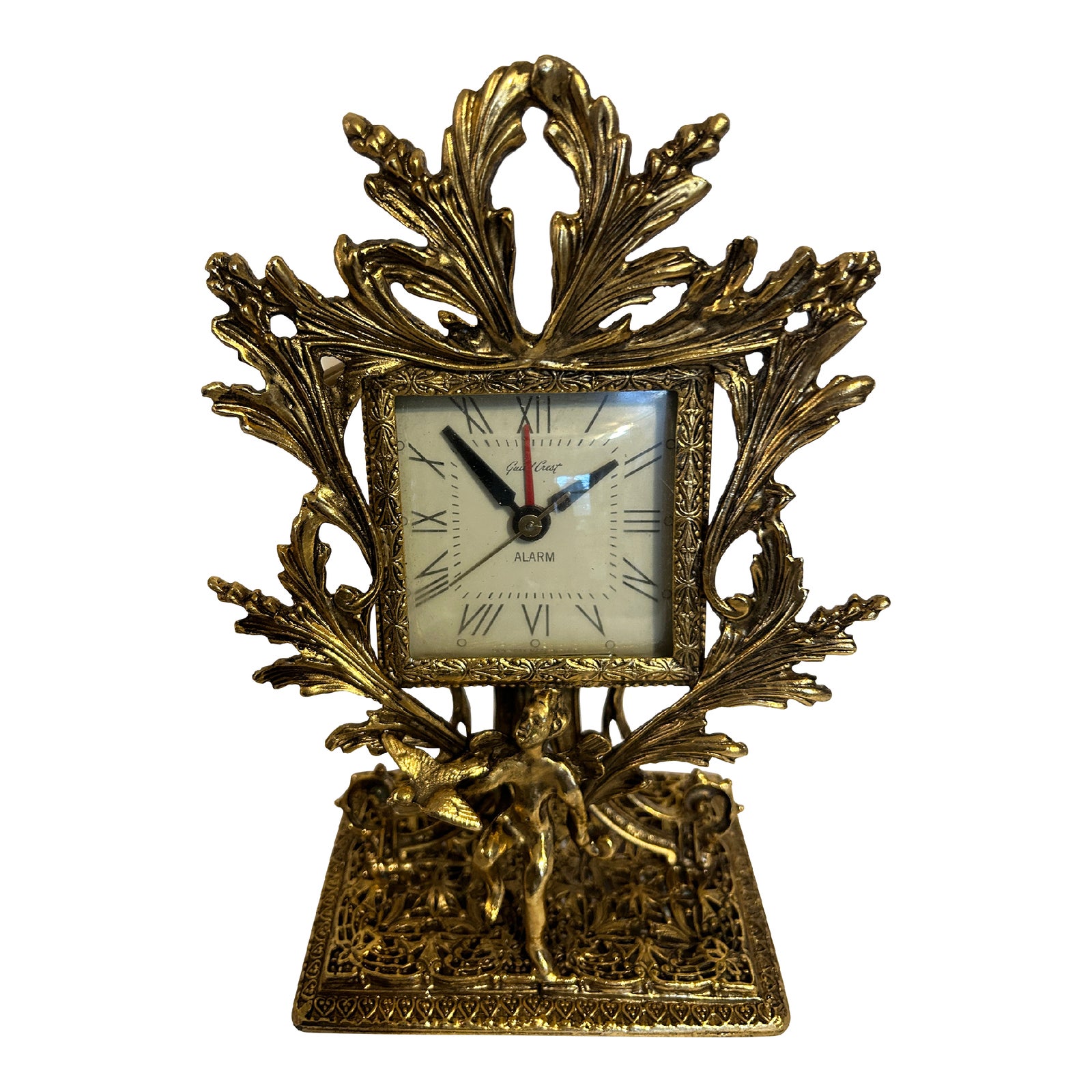 Vintage Rococo Style Cast Metal Gold Gilded Mantle Clock With Cherub ...