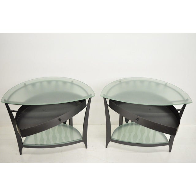 Steel & Glass Modernist Demilune Side Tables - A Pair | Chairish