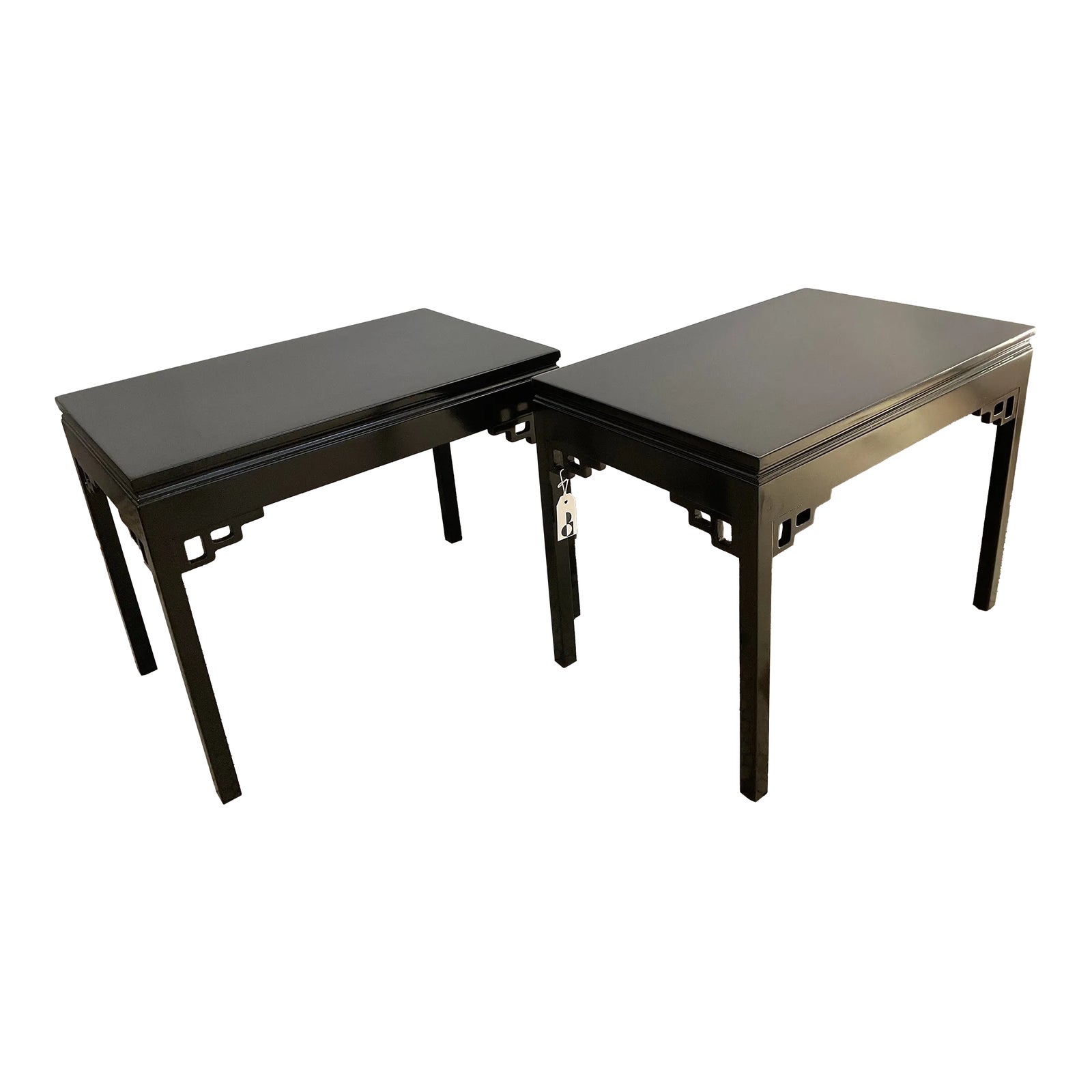 Black Lacquered Vintage Kittinger Chinese Chippendale End Tables (Pair ...