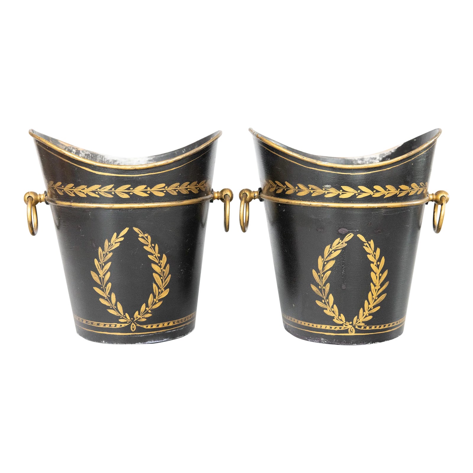 Antique French Neoclassical Gilt Tole Cachepots Jardinieres - a Pair ...