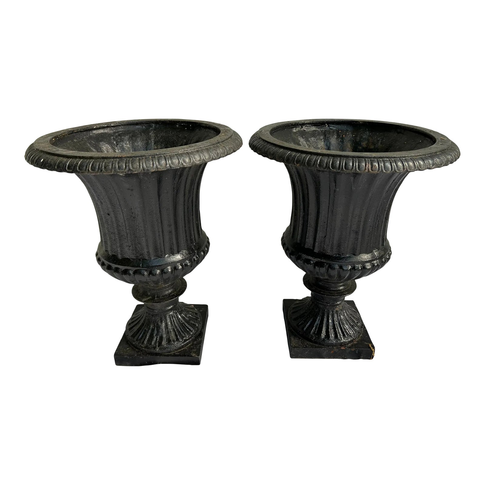 1940s Cast Vintage Iron Classical Garden Urns Planters- a Pair | Chairish
