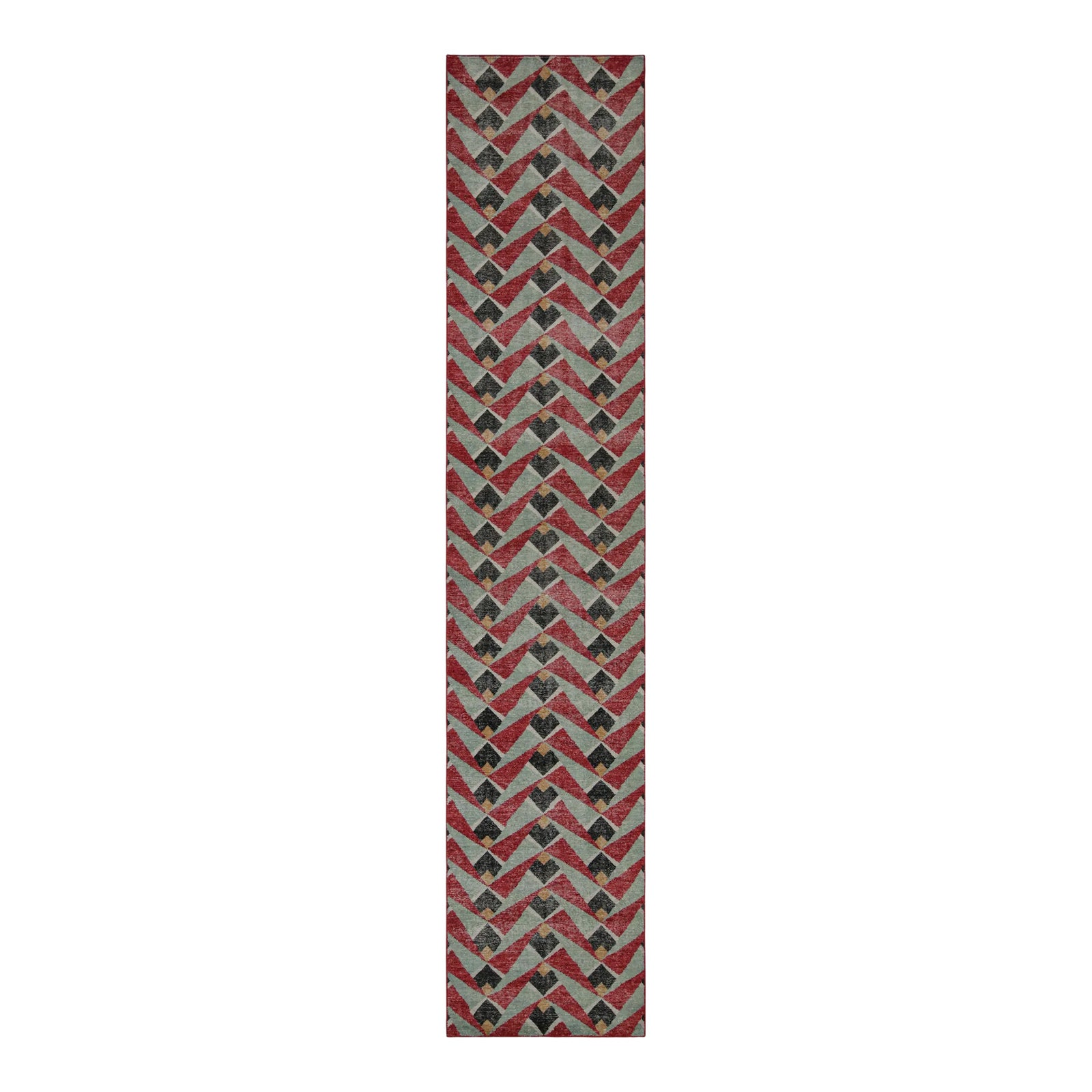 Rug & Kilim’s Distressed Runner in Red and Blue Geometric Patterns ...