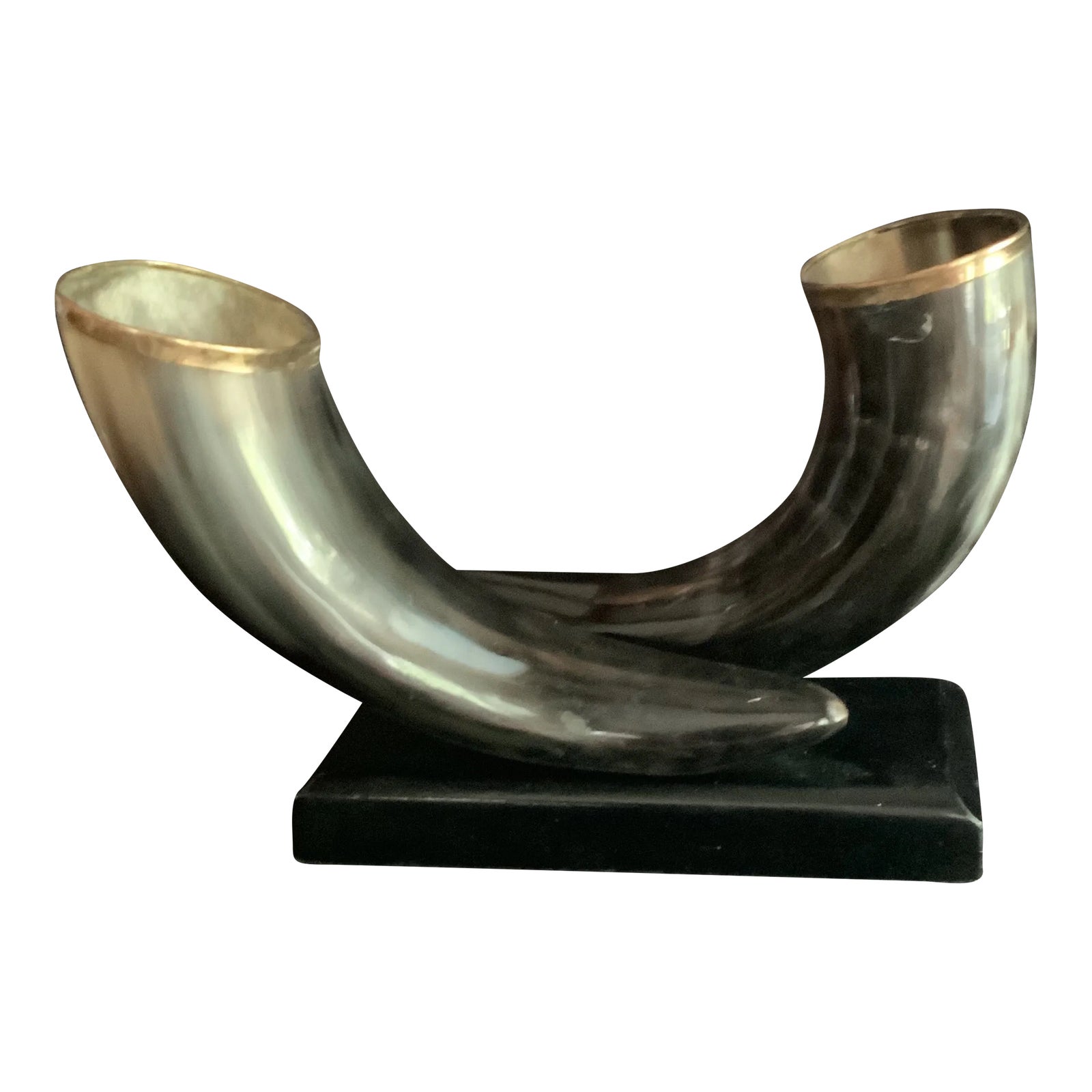 Mid-Century Animal Horns With Mounted Base and Brass Accents | Chairish