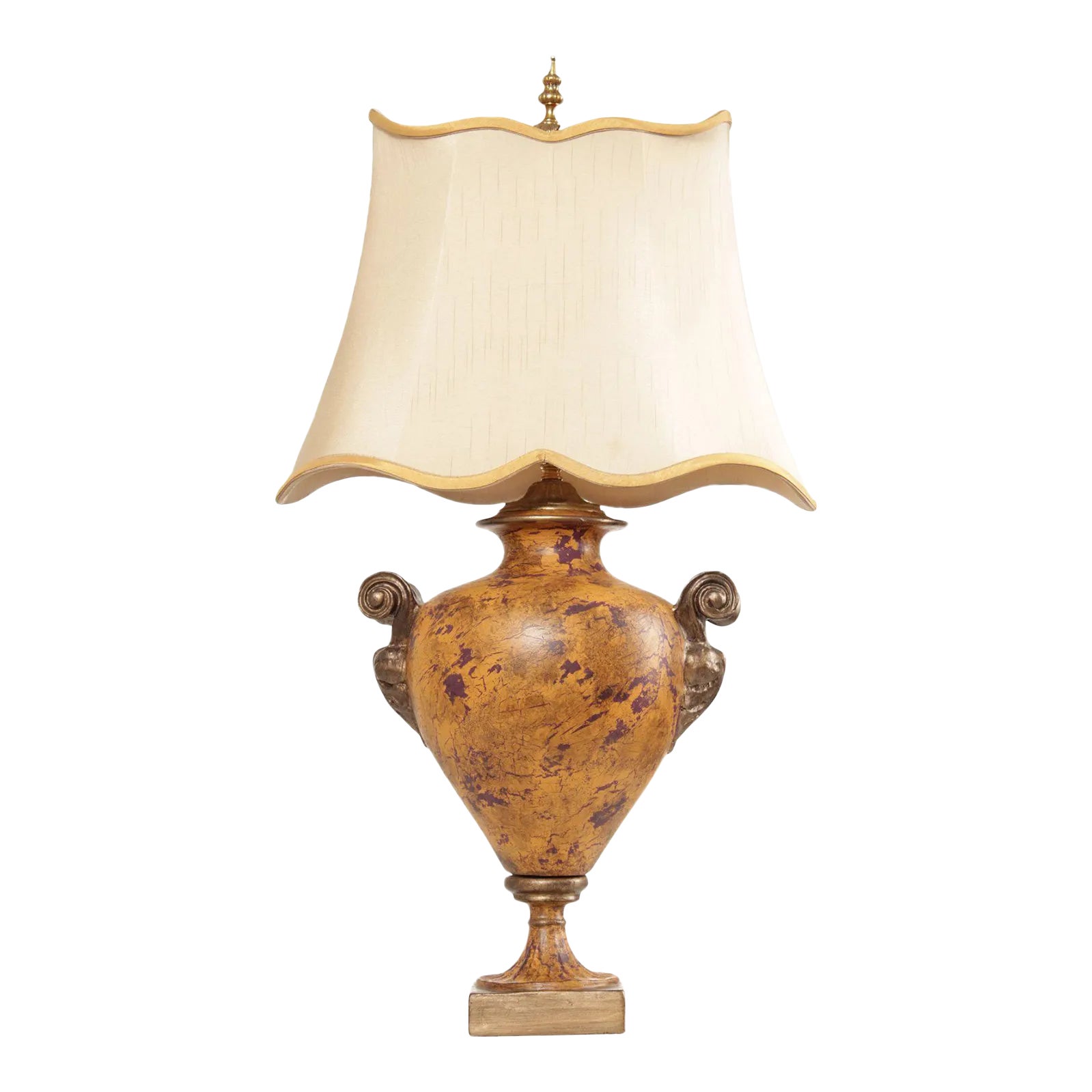 Italian Style Painted Urn Table Lamp with Custom Shade | Chairish