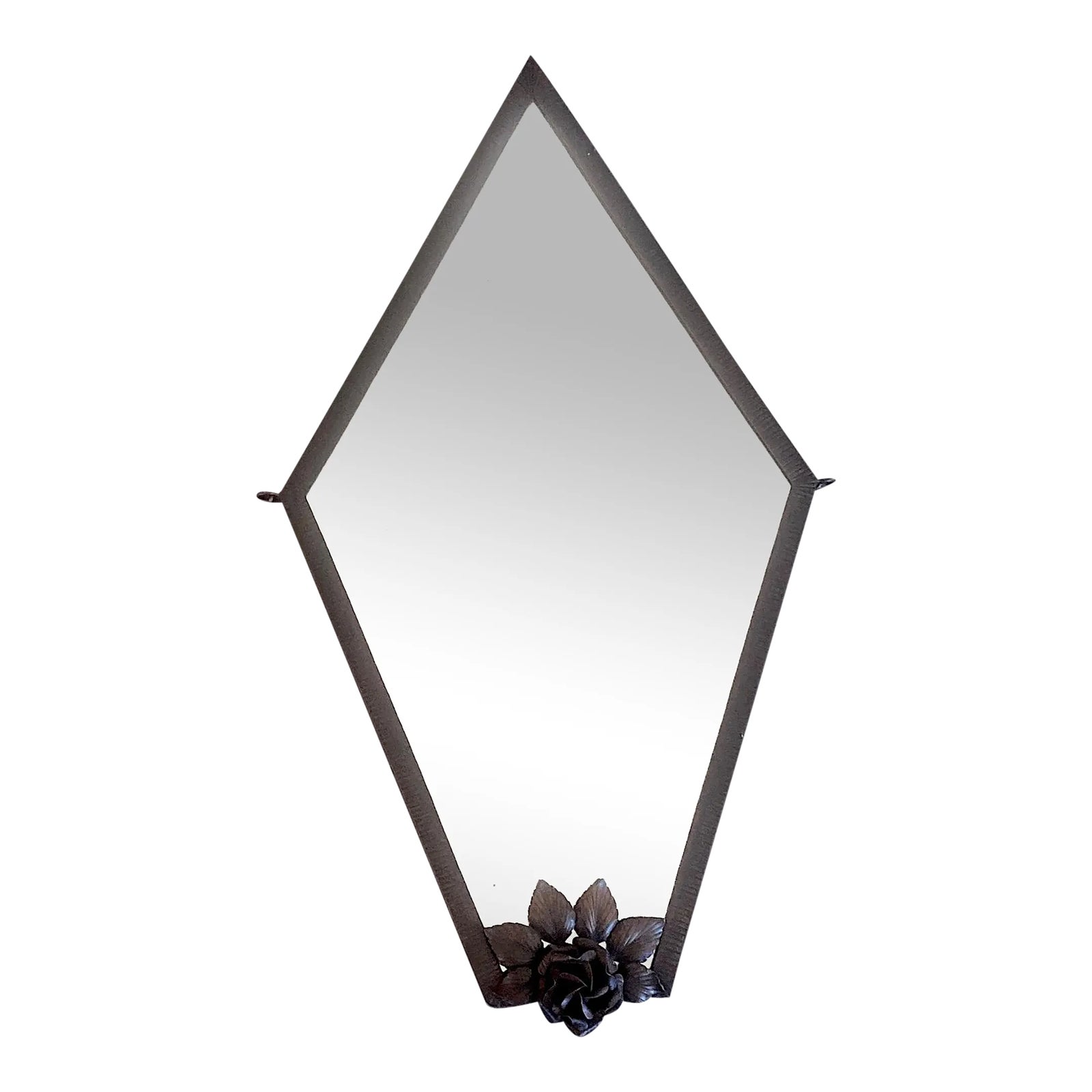 Early 1900s French Wrought Iron Beveled Wall Mirror With Rose and ...