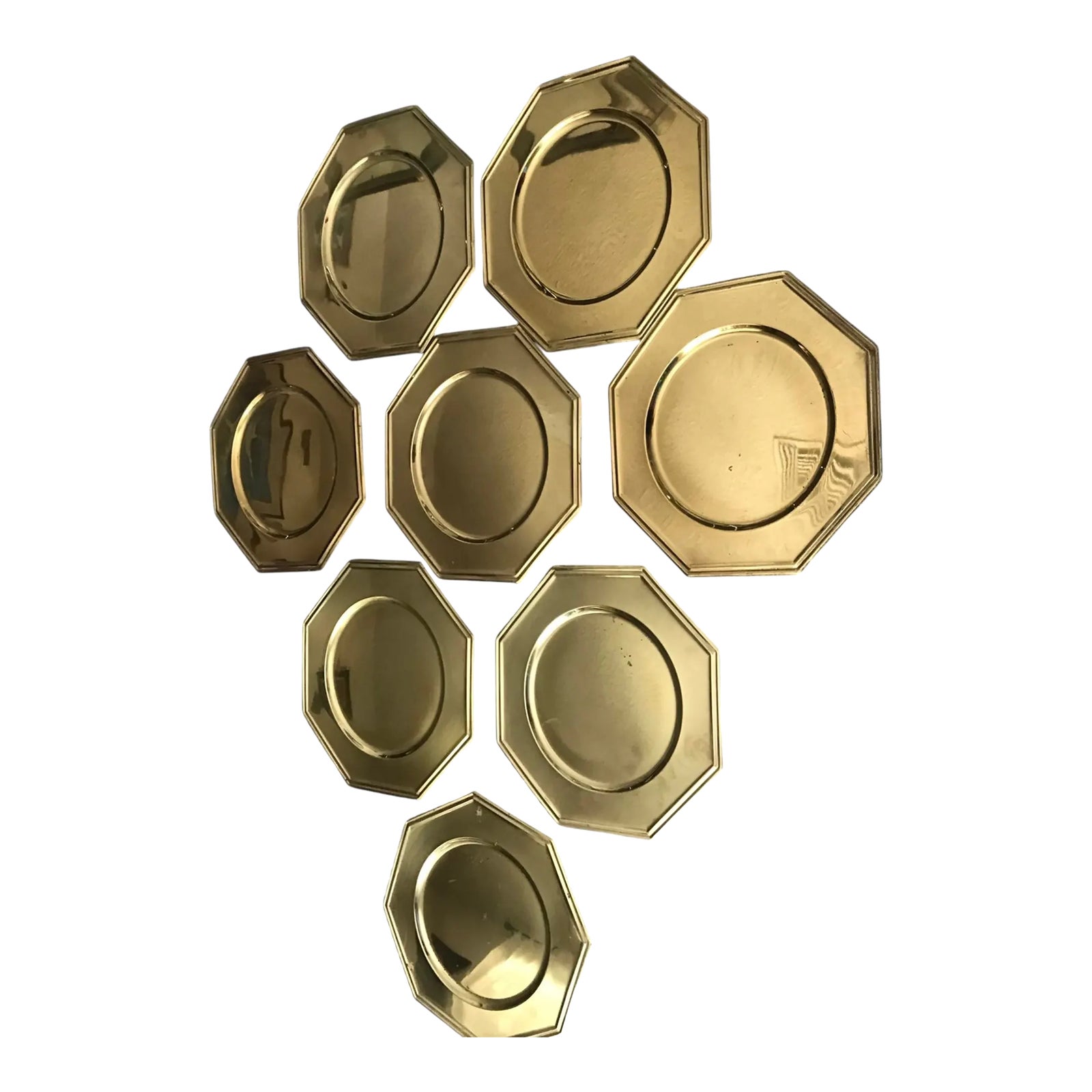 Vintage Solid Brass Octagonal Charger Plates- Set of 8 | Chairish