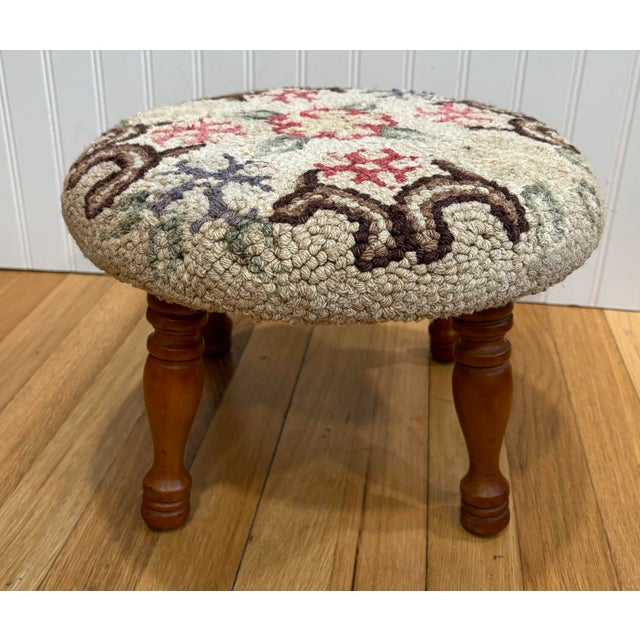 Late 20th Century Vintage Needlepoint Hand-Hooked 4-Legged Foot Stool ...