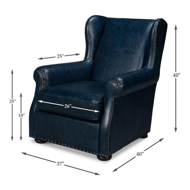 Contemporary Blue Leather Armchair | Chairish