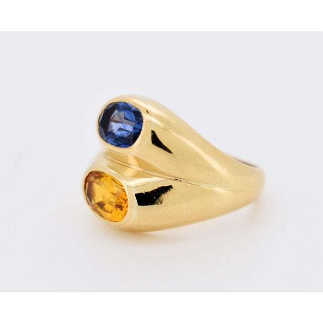 Circa 1970 Double Jonc Ring in 18k Gold, Yellow Sapphire and Blue ...
