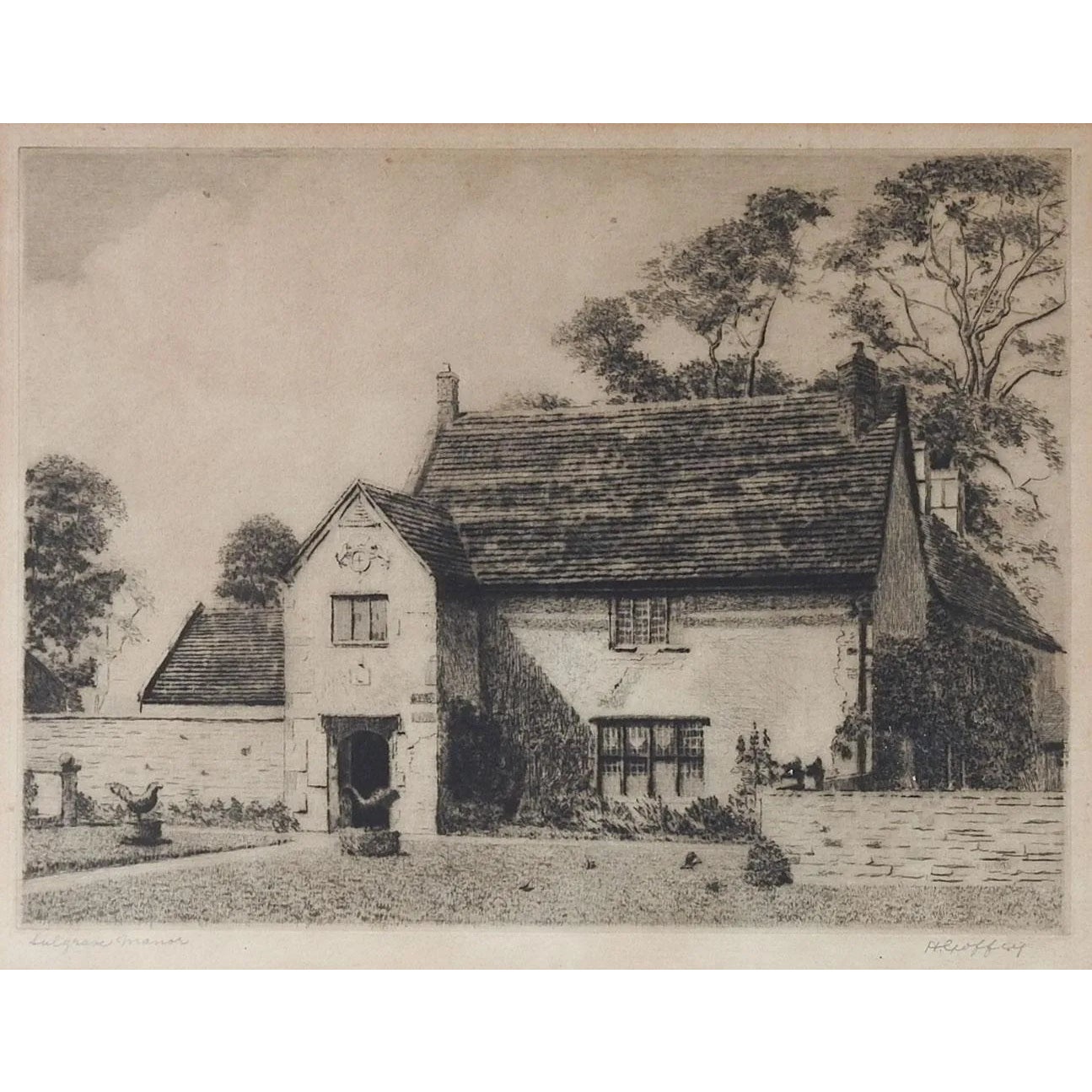 Vintage Sulgrave Manor in England Etching | Chairish
