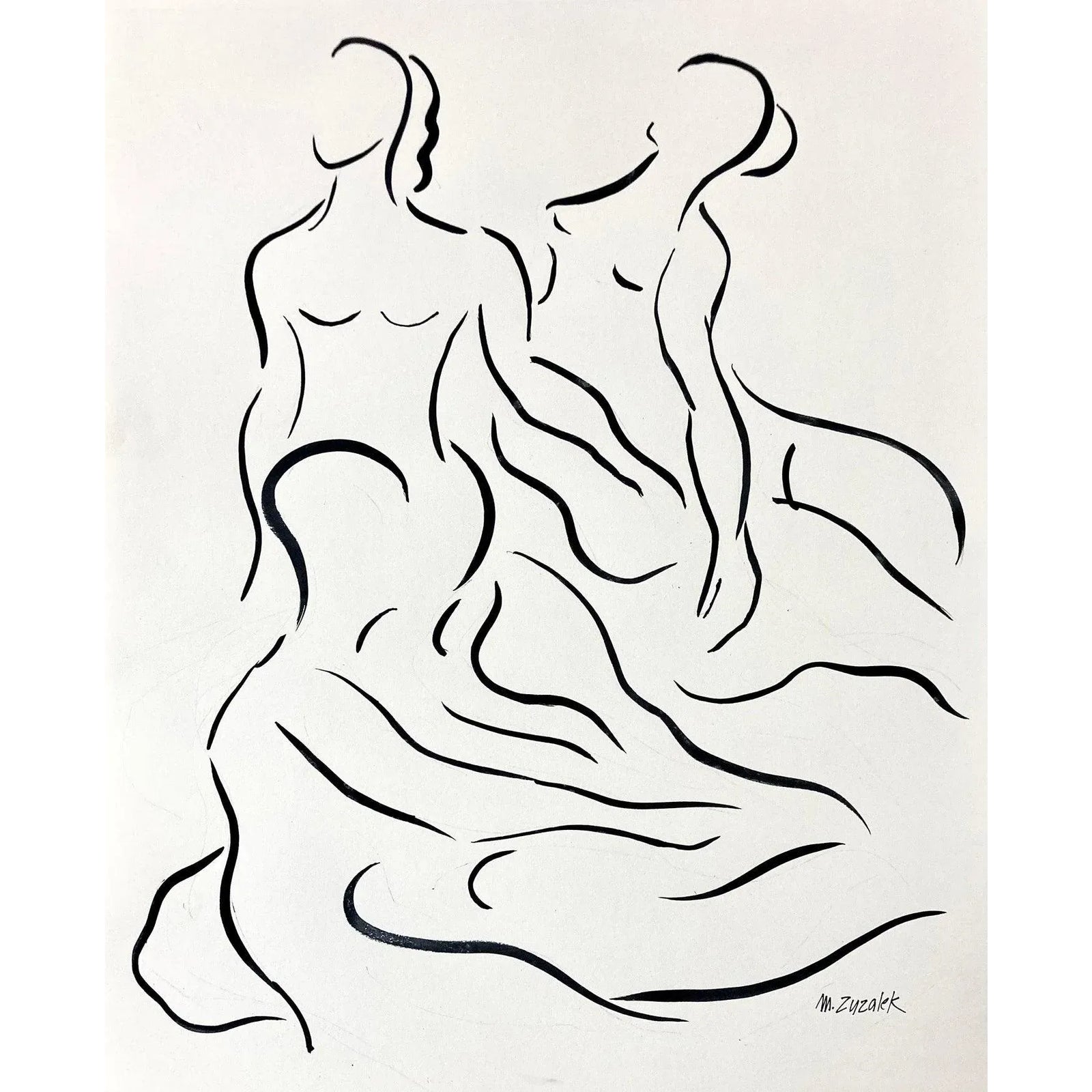 Contemporary Original Minimalist Figurative Drawing Titled "Les Femmes ...