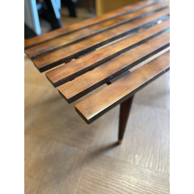 1960s Slat Bench Coffee Table Walnut Taper Leg | Chairish