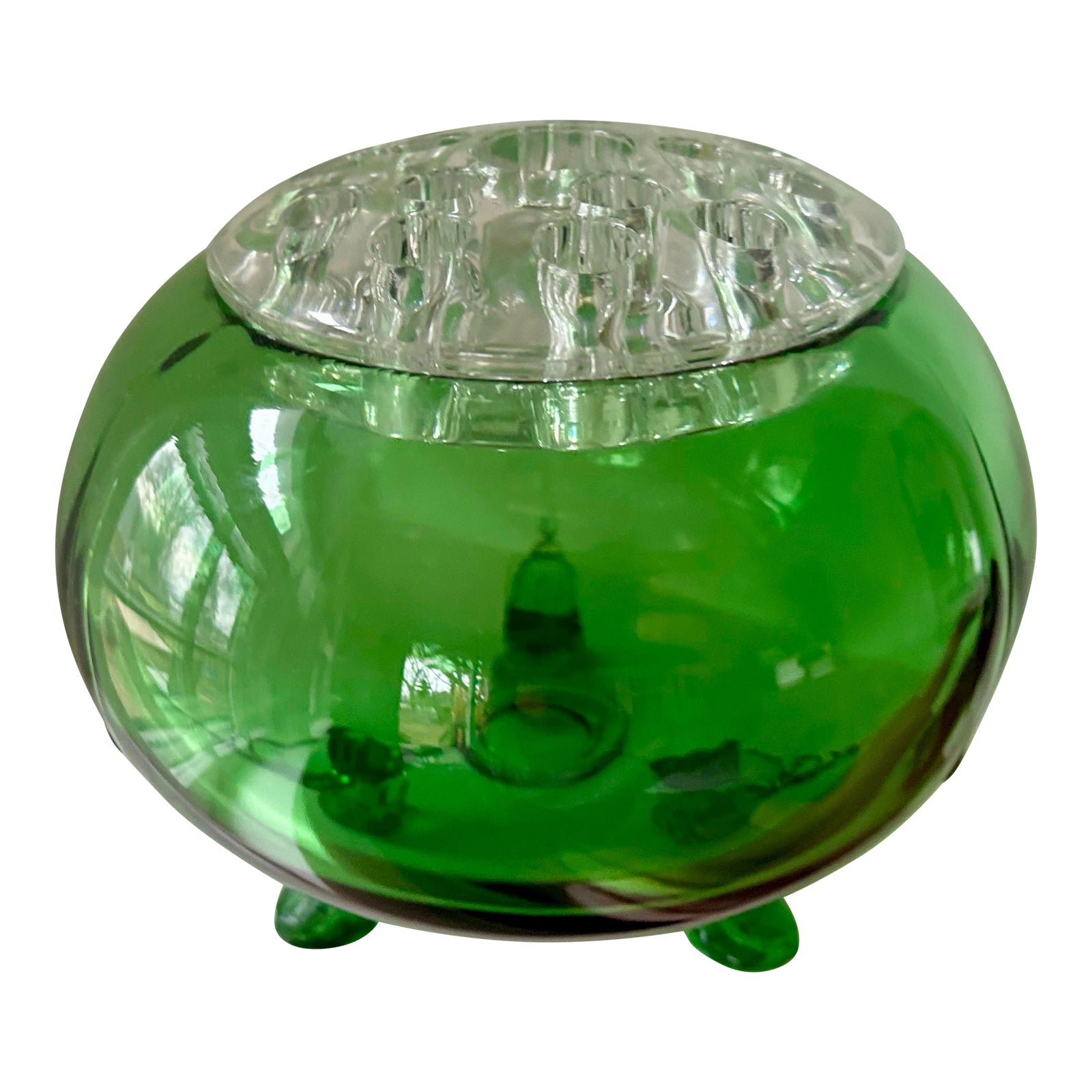 Mid Century Space Age Viking Art Glass Green Orb Vase With Removable ...
