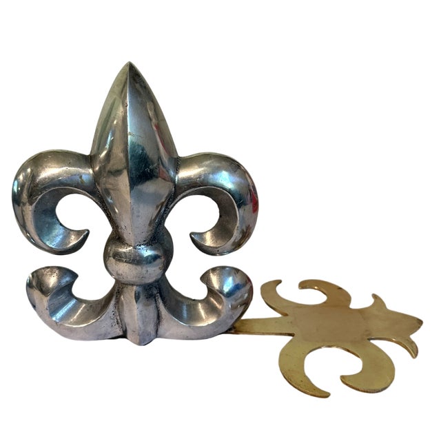 Vintage French Fleur De Lis Cast Aluminum & Brass Bookends | Chairish