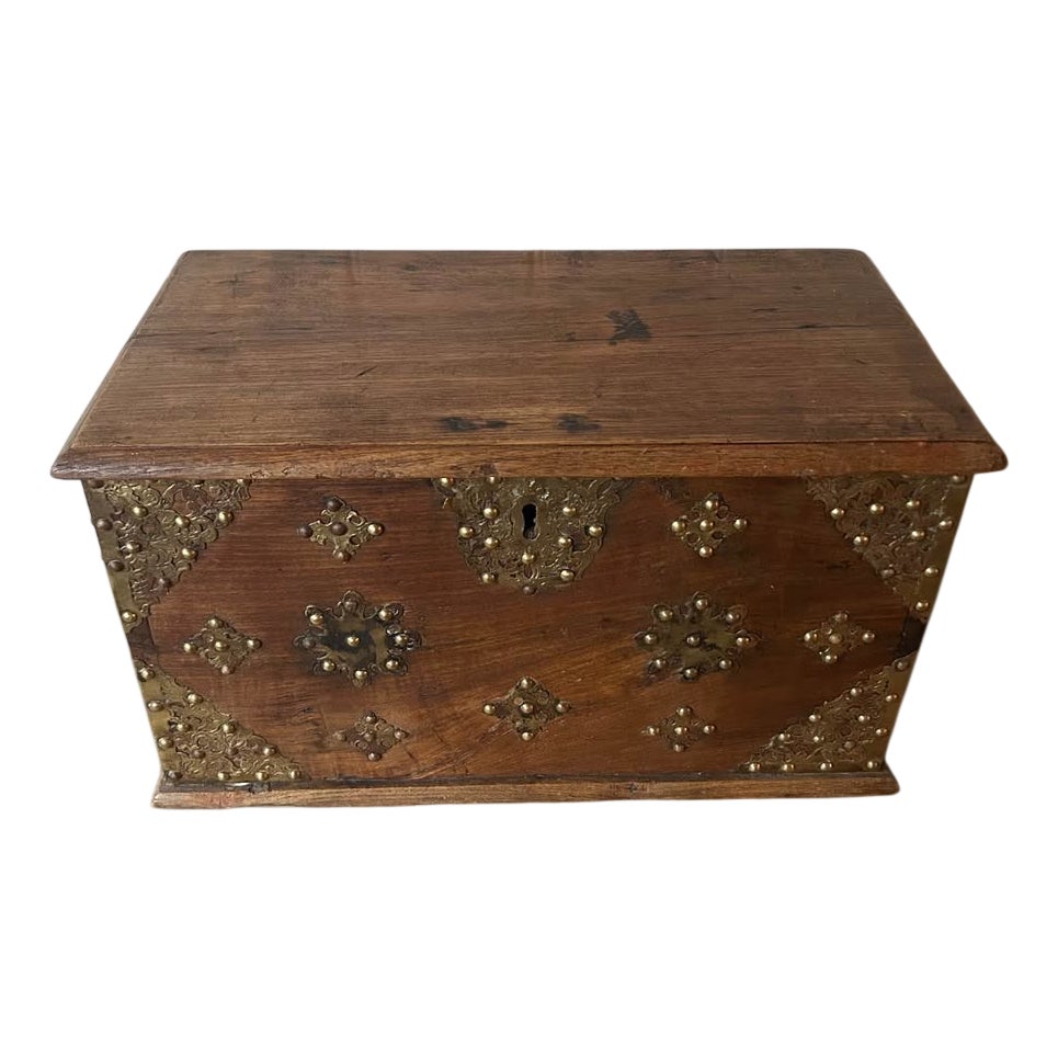 Antique Colonial Dutch Teak Chest with Applied Brass and Studded ...