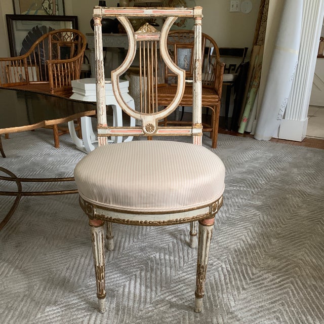 19th Century Swedish Gustavian Painted Lyre Back Dining Chairs With ...