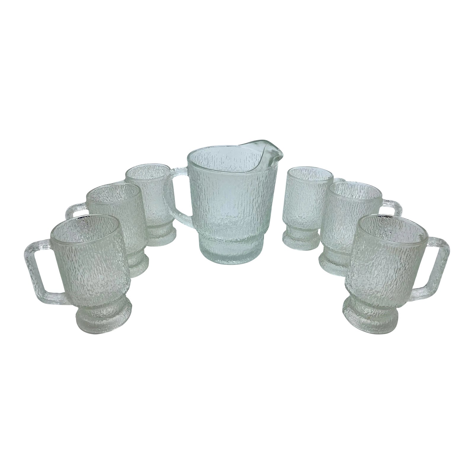 Mid Century Vintage Glass Pitcher and Cup Set- a Set of 7 | Chairish