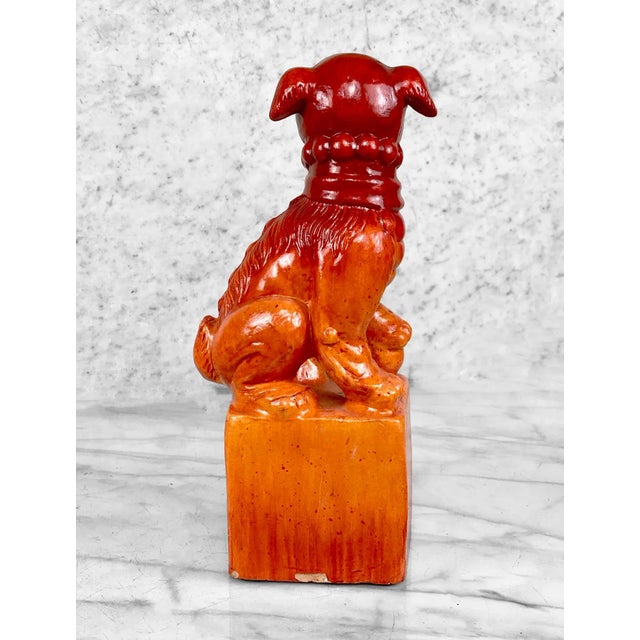 Vintage Chinese Terracotta Orange Red Foo Dog Sculpture | Chairish