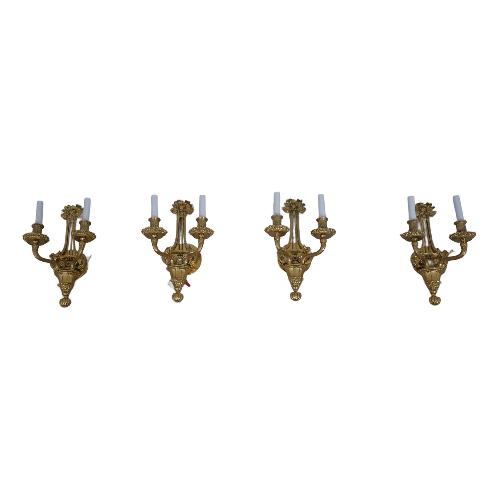 Set of 4 French Louis XVI Harp Back Brass Wall Sconce Light Fixtures ...