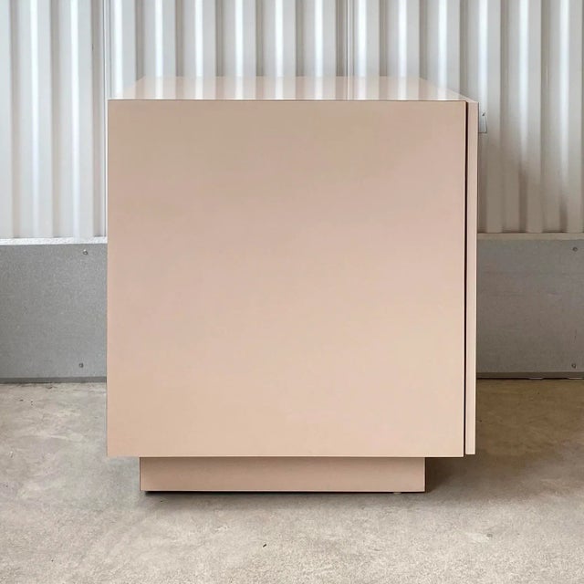 80s Pink Laminate Side Table With Interior Shelf Storage | Chairish