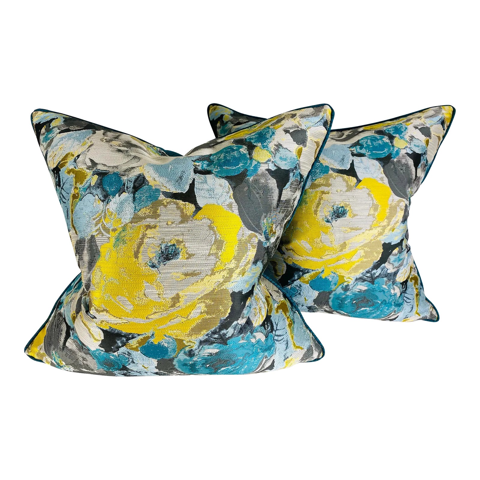 Vintage Robert Allen Abstract Botanical Silk Pillows/Repair | Chairish