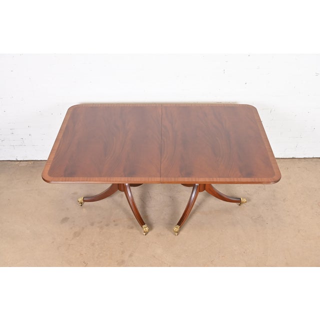 Stickley Georgian Banded Flame Mahogany Double Pedestal Extension ...