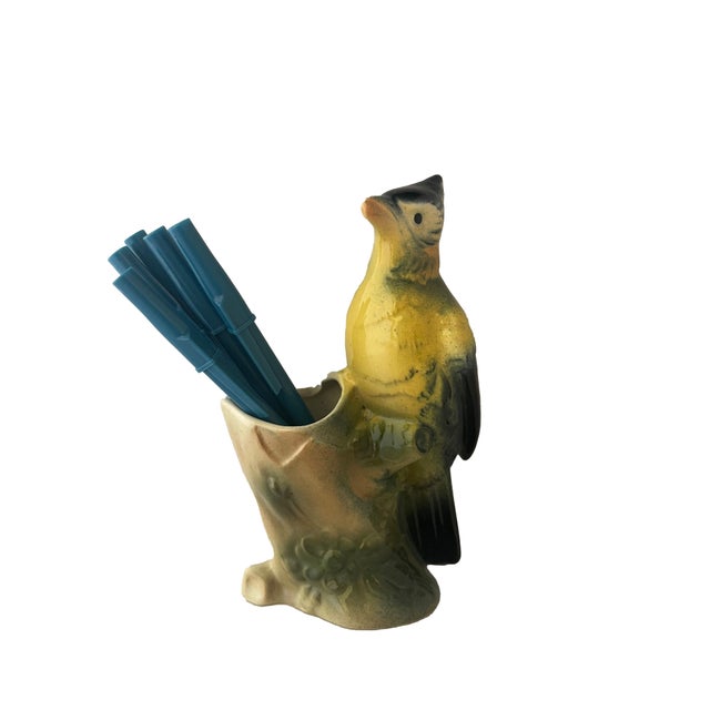 1940s Royal Copley Porcelain Bird Pen/Pencil Holder Vase | Chairish