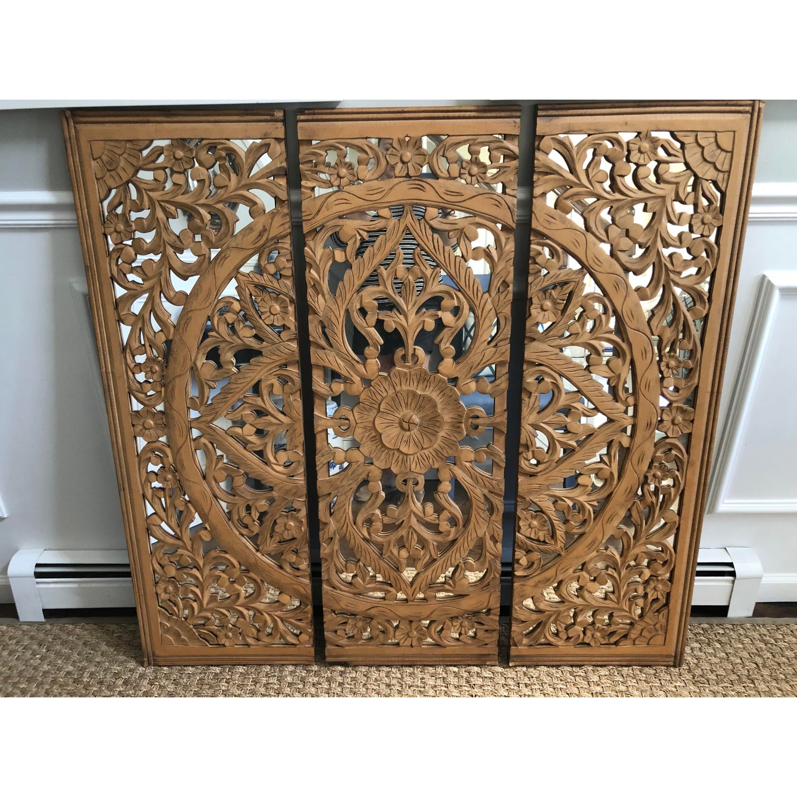 1960s Triptych Carved Wood Mirrored Wall Panels- Set of 3 | Chairish