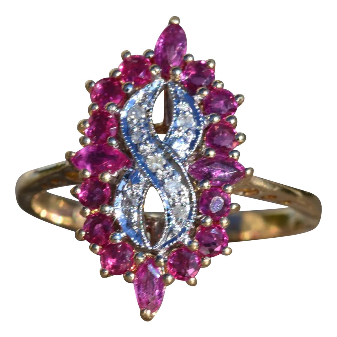 The Luttrell: Ladies Yellow Gold Diamond and Ruby Ring | Chairish