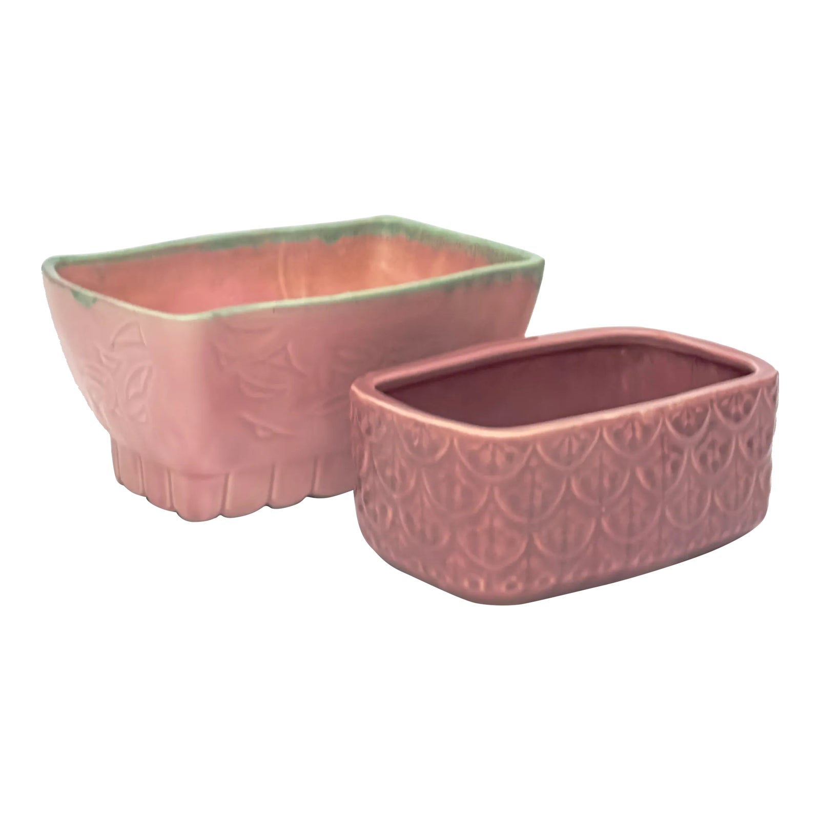 Vintage Rectangular Raspberry Pink Planter Curation - Group of 2 | Chairish