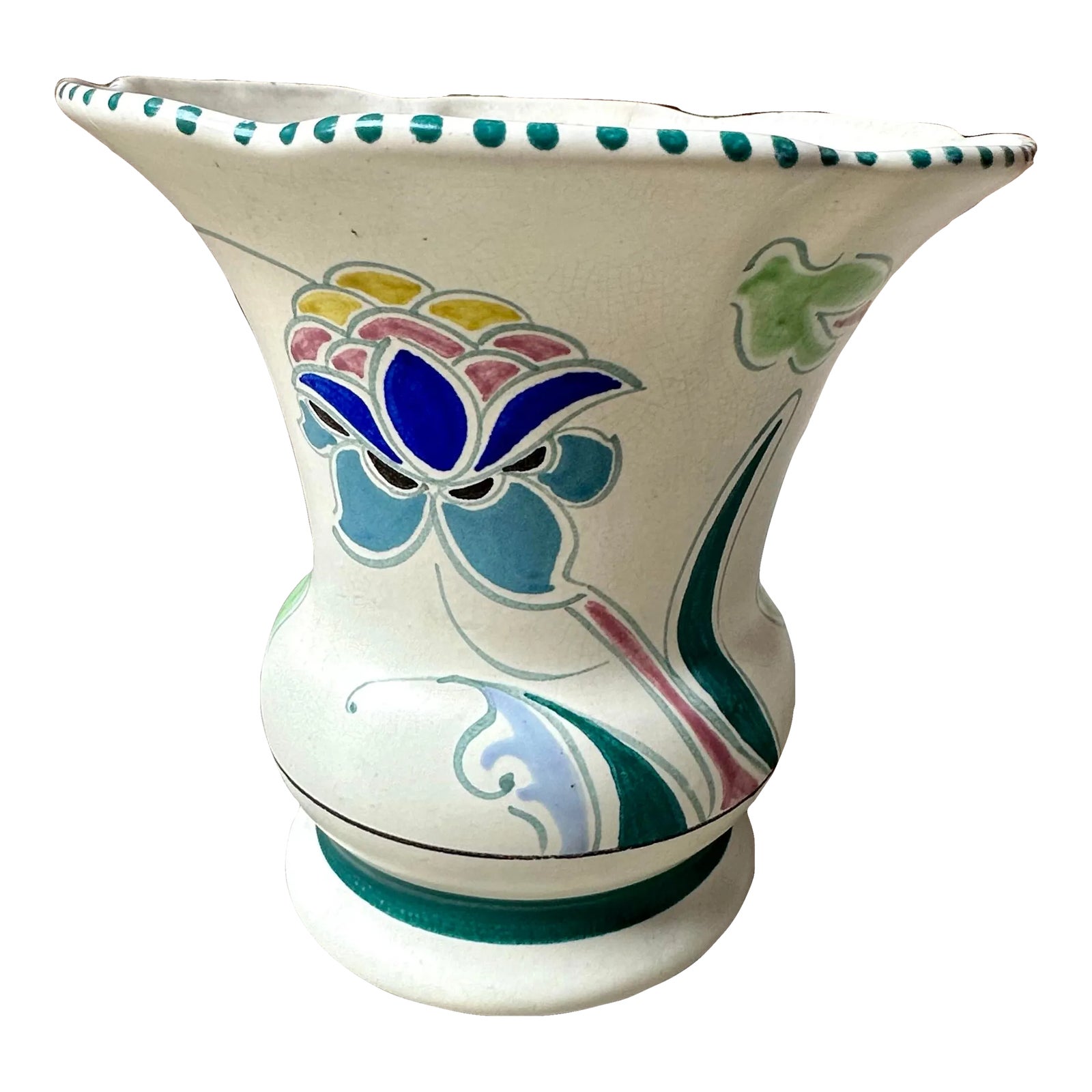 1930s Art Deco Honiton Devon Pottery Hand Painted Floral Motif Vase ...