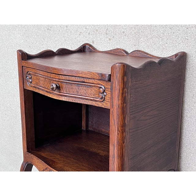 20th Pair of Dark Walnut Nightstands Tables With Drawer and Open Shelf ...