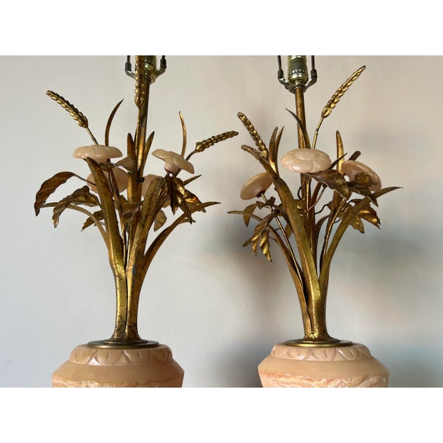 Italian Hollywood Regency Carved Marble Sheaf- of -Wheat Table Lamps ...