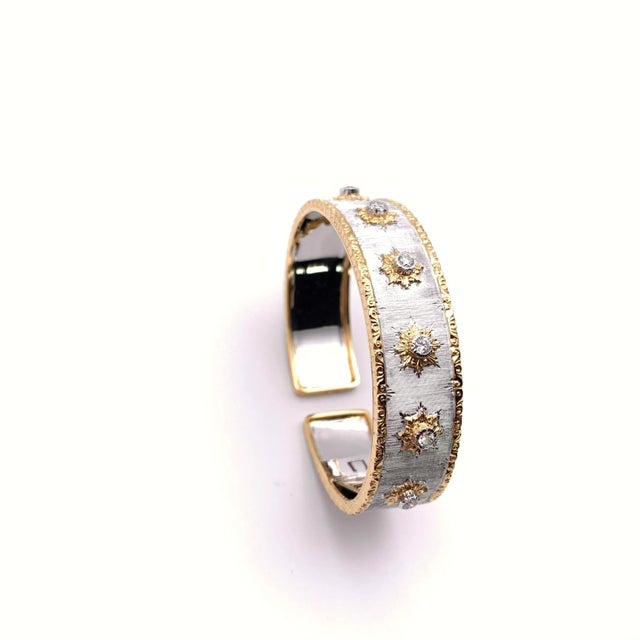 18kt Gold Florentine Diamond Bangle | Chairish