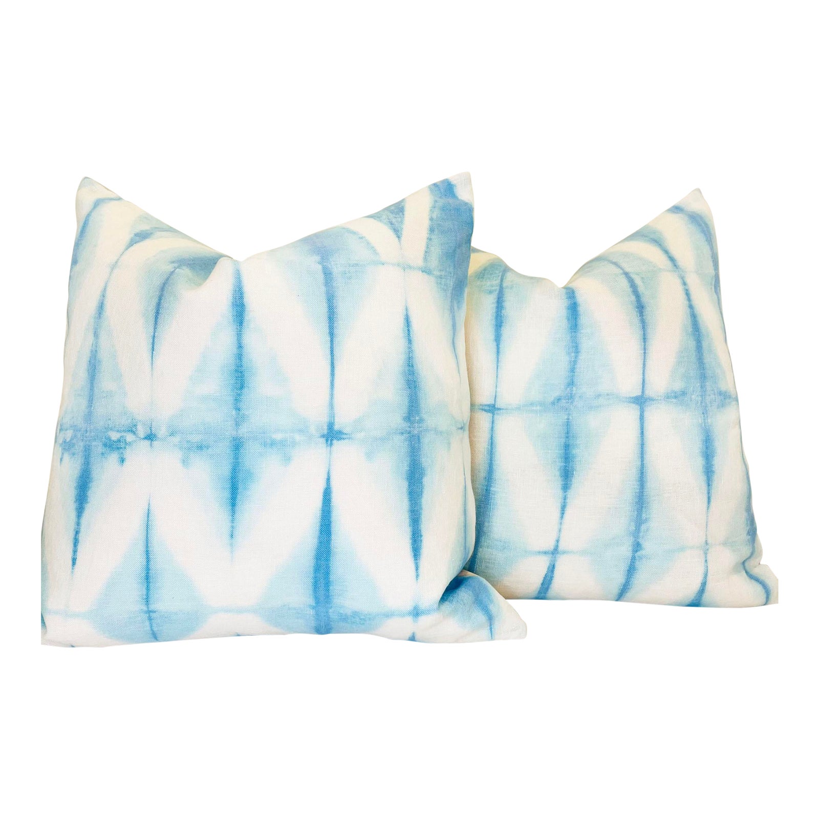 Michelle Mathis Hand Dyed Aqua Shibori Pillow Covers- Set of 2 | Chairish